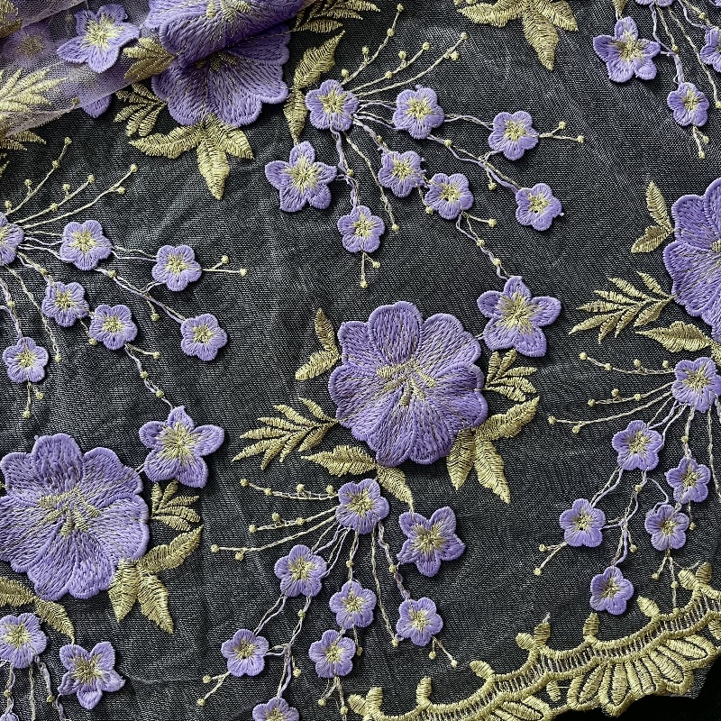 3D Gold Thread Tulle Tul Bordado Dorado - Textile SL