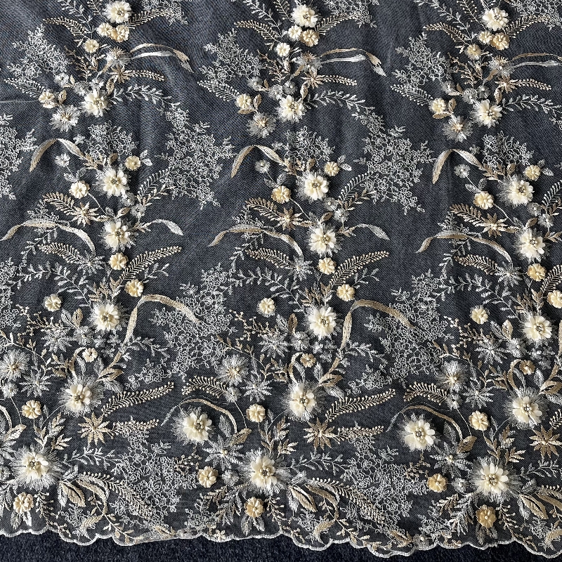 3D Tube-beaded Embroidery Tulle Tul Bordado Perlas - Textile SL