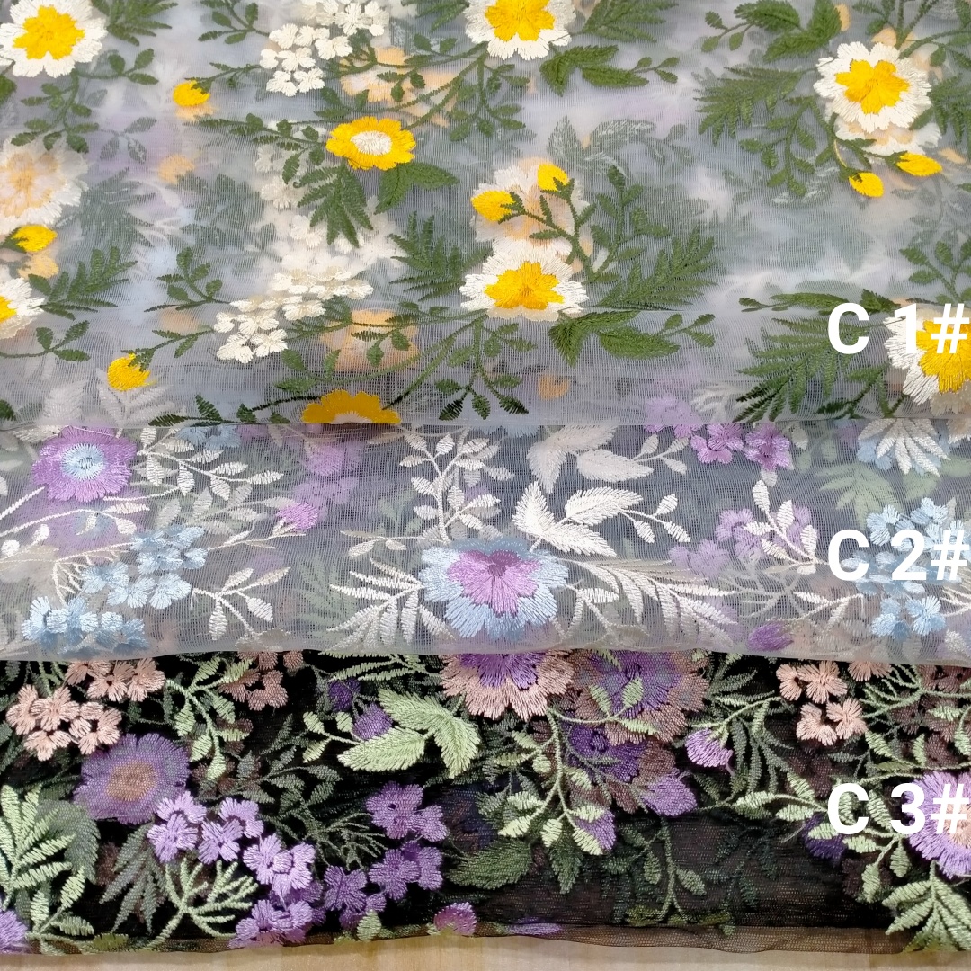 Multicolor Embroidered Tulle Fabric 2D Tul Bordado - Textile SL
